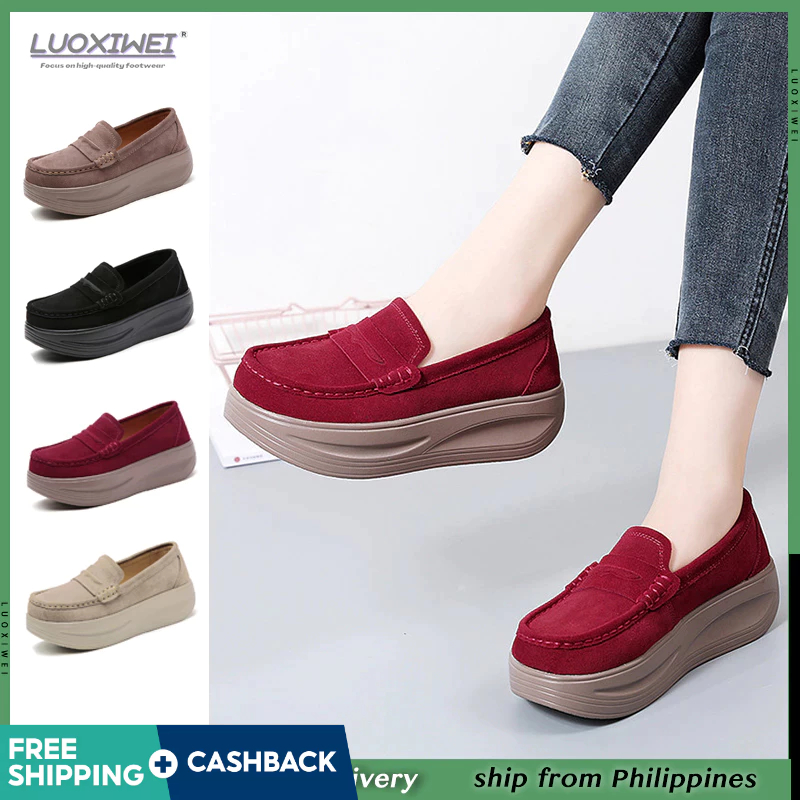COD Wedge Shoes For Women Topsider Platform Loafers Suede Leather Thick ...