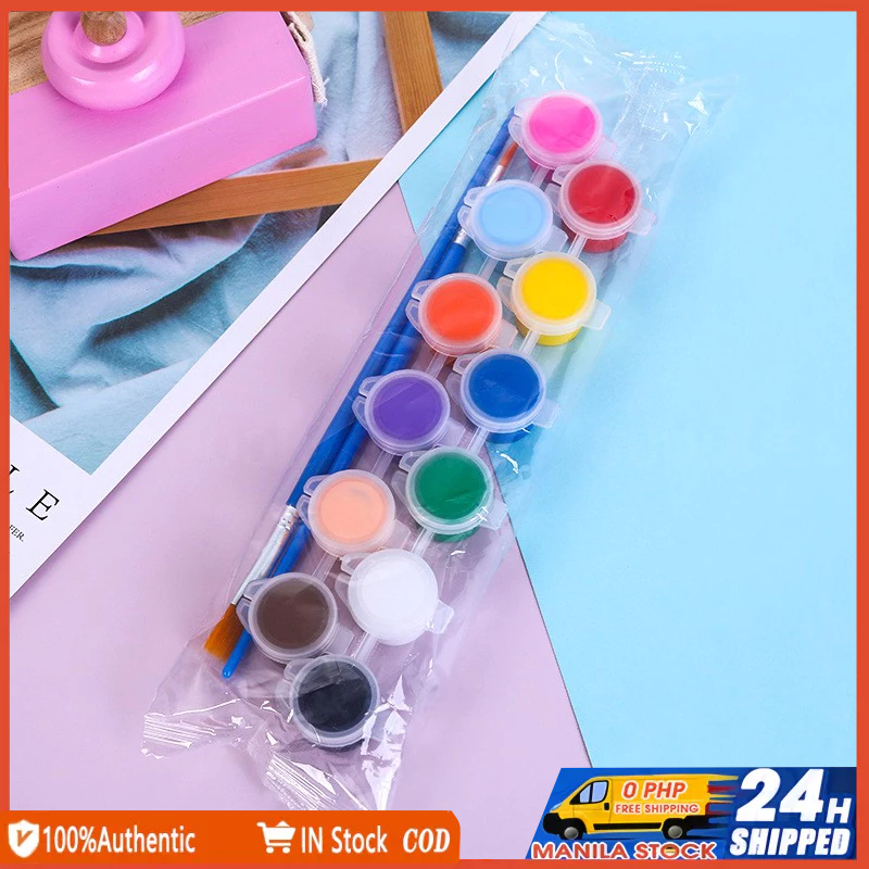 Acrylic Paint 6 Colors 3ML Watercolor Poster Paint Brush Pen Drawing ...