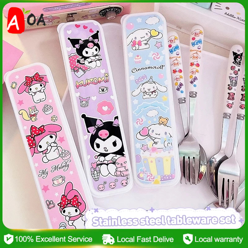 Sanrio Cartoon Stainless Steels Spoon & Fork Set Portable Tableware Set ...