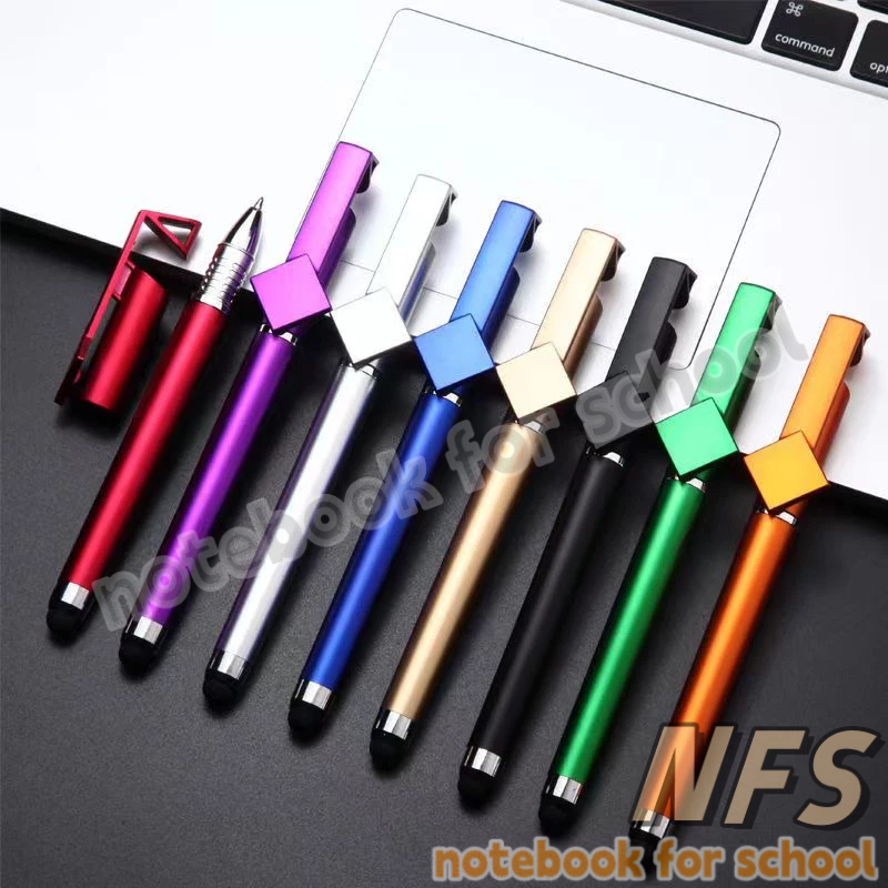 3-in-1 Metallic Black Ink Gel Pen with Stylus and Phone Holder Multi ...