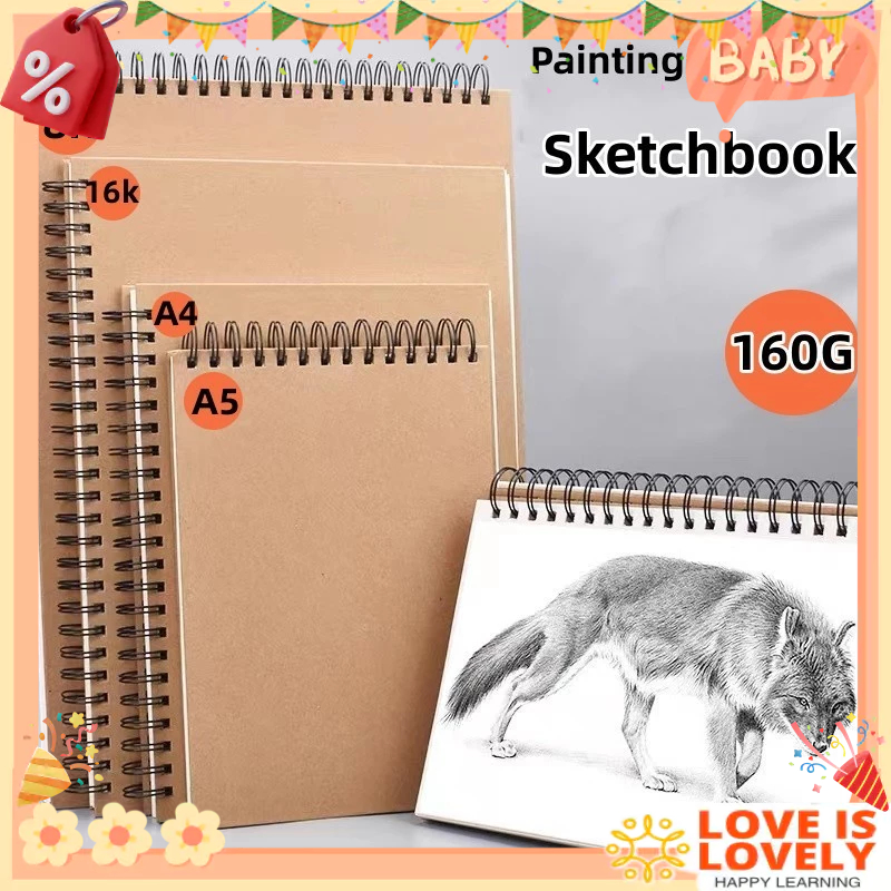 A5/A4/8K/16K Double Spring Sketch Book Kraft Blank Sketch Pad with Thick Paper For Graffiti ...