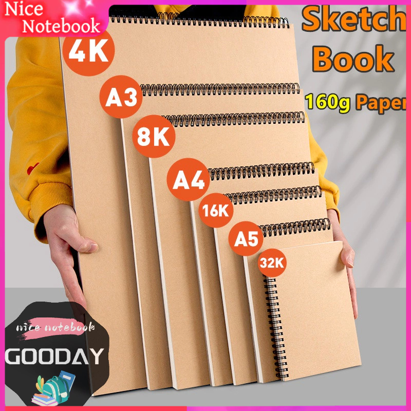A4/A5 Kraft Blank Sketch Pad Big 8K/16K Double Spring Sketch Book with ...