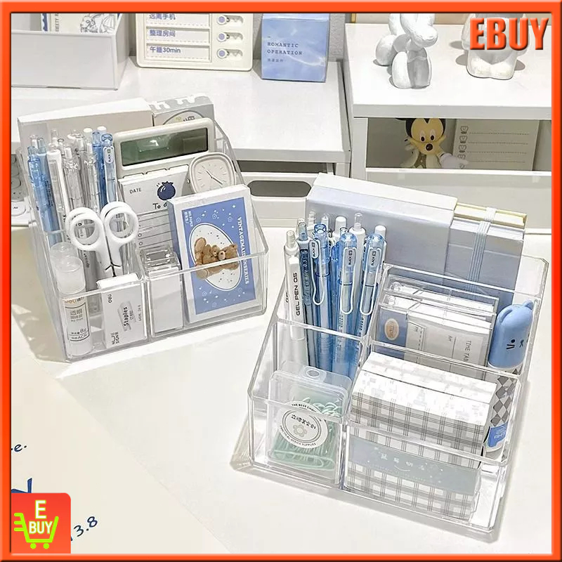 Transparent Five-Grid Acrylic Pen Holder Desktop Organizer Box Square ...