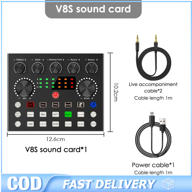 V8s Sound Card Live Singing Equipment Audio Mixer Streaming Bluetooth Sound Effects For PC/Phone ...
