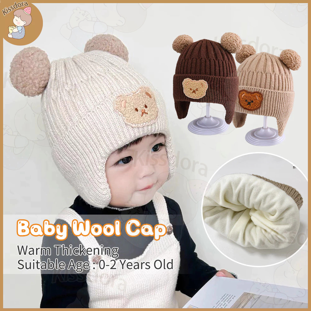 Kissdora Baby Wool Cap Kids Boy Girls Cartoon Plush Bear Knitting Cap ...