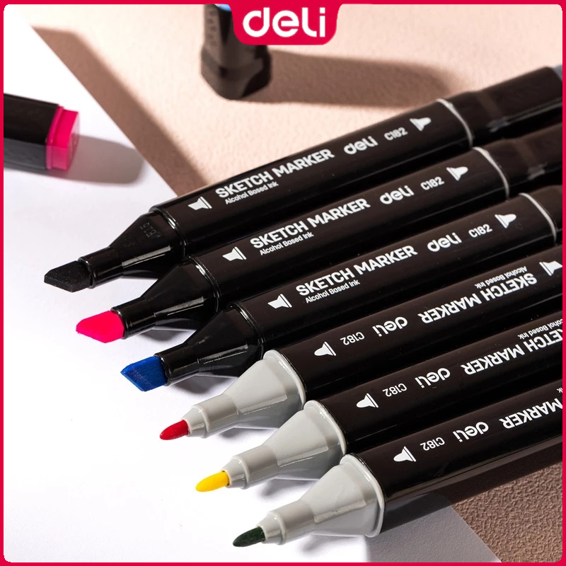 Deli 30/40/60/80Color Watercolor Marker Dual Tip Square Shape Barrel ...