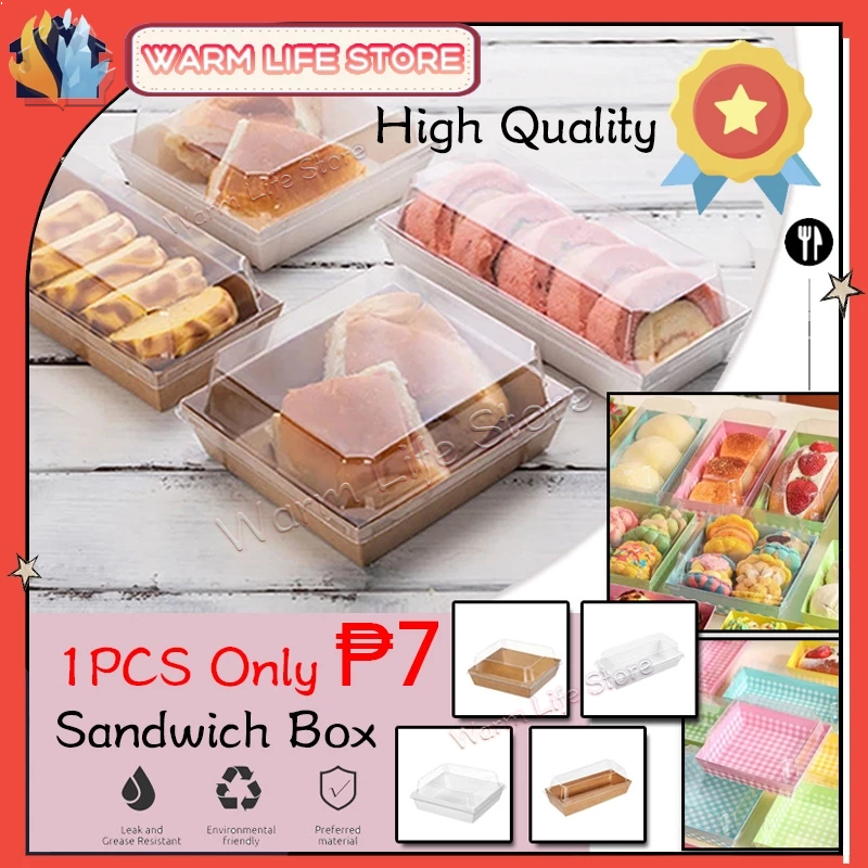 Kraft Sushi Tray Sandwich Box “with Lid” Pastry Dessert Box Sandwich ...