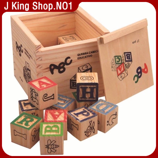 J King #27Pcs ABC Wooden Block Alphabet Stacking Blocks Building ...