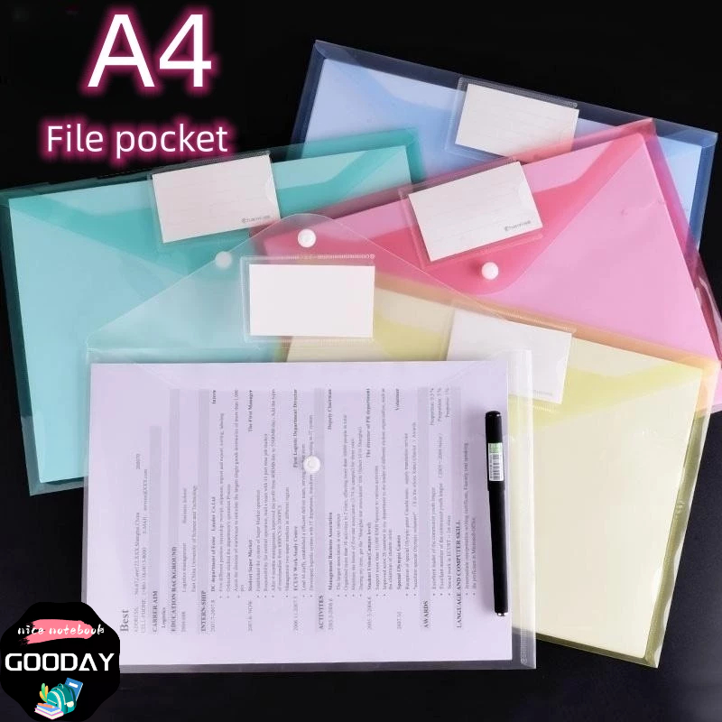 A4 Transparent Envelope Folder Clear Snap Button File Case Plastic ...