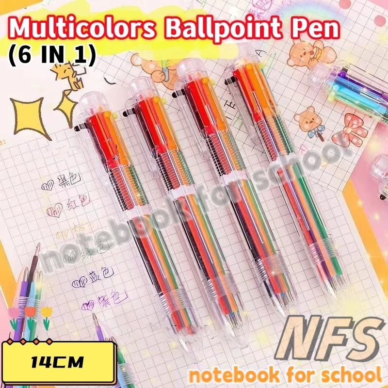 NFS 1PC Multicolor Ballpoint Pen Pens 6 In 1 Colors Kids Gift Student ...