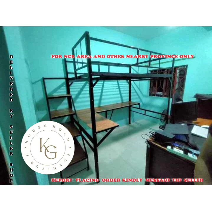Loft bed heavy duty with L-Shape table | Shopee Philippines