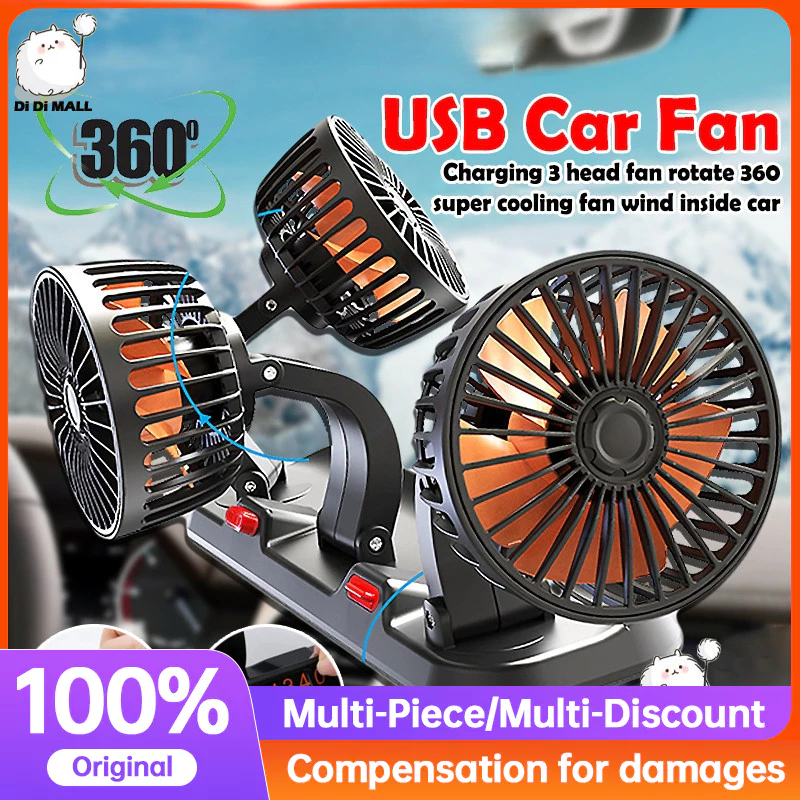Universal 3 Head Car Fan usb 5v/12v/24v Automotive Fan 360 Foldable ...