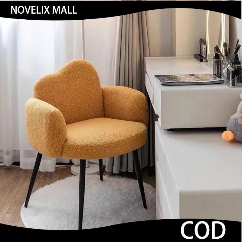 Makeup Vanity Casual Chair for Bedroom Imitation Lamb Velvet Chair Cute ...