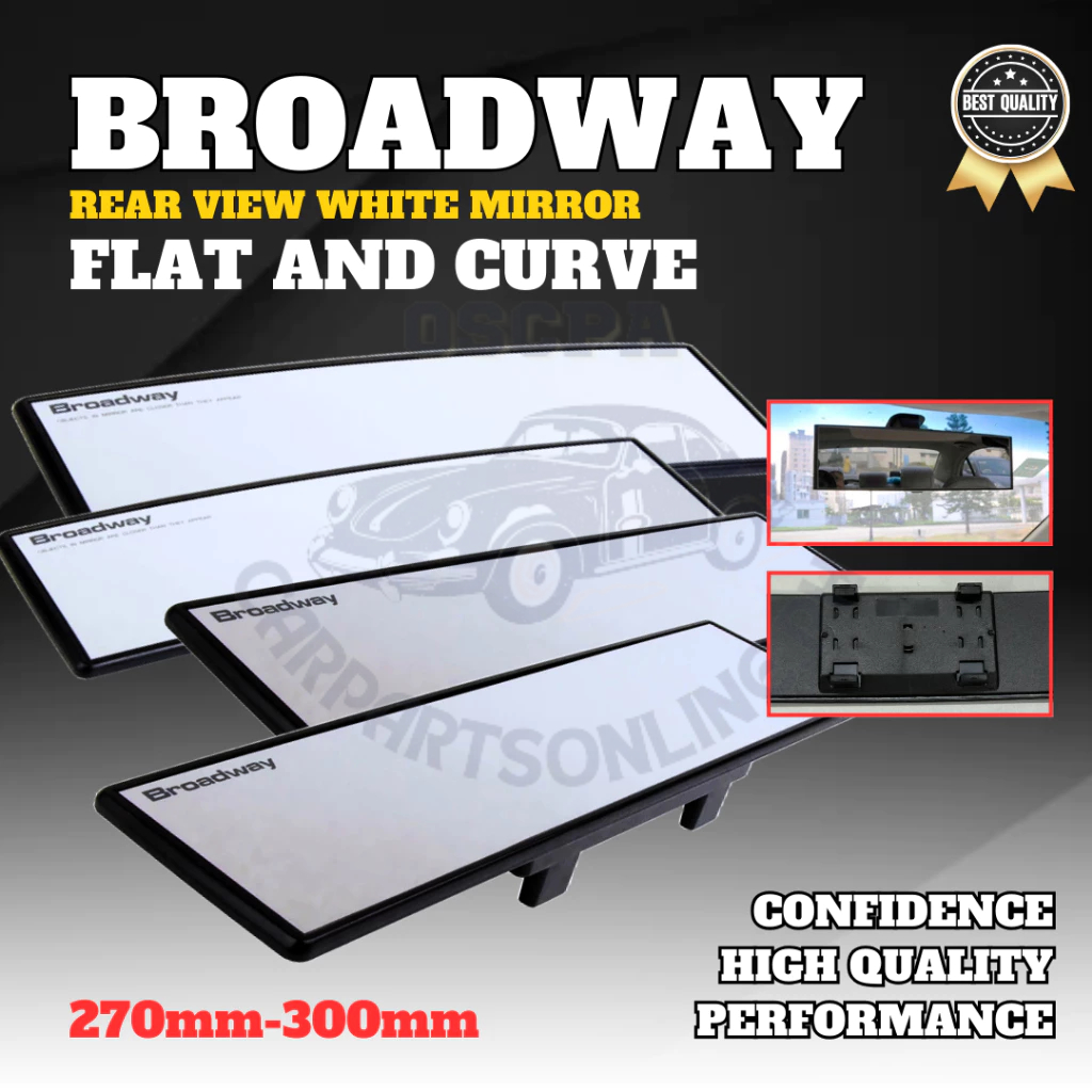 OSCPA Broadway Rear view Mirror (270mm-300mm) Flat & Curve White Mirror ...