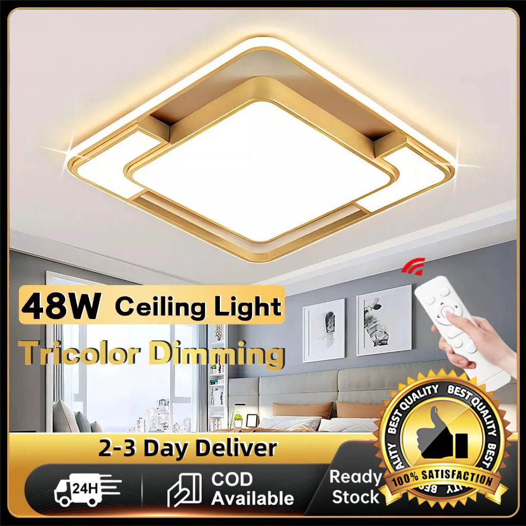 Nordic LED Lamp Ceiling Light 3-color Dim Remote Control Bedroom Light ...