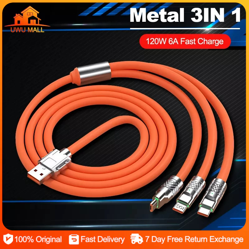 3 in 1 original usb liquid silicone cable metal 6a type c fast charge ...