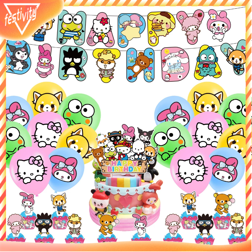 Sanrio Set A Party Banner Cake Topper Cupcake Toppers Latex Balloons ...