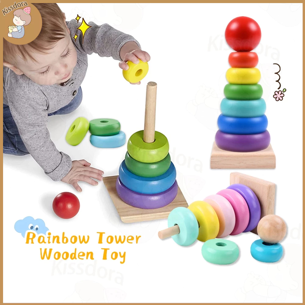Kiss【COD】 Wooden Rainbow Tower Toys For Baby Learning Toys for Toddlers ...