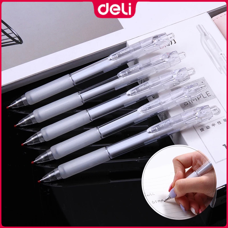 Deli A057B-01 Press Gel Pen 0.5mm Black ink Writing Pens for School ...