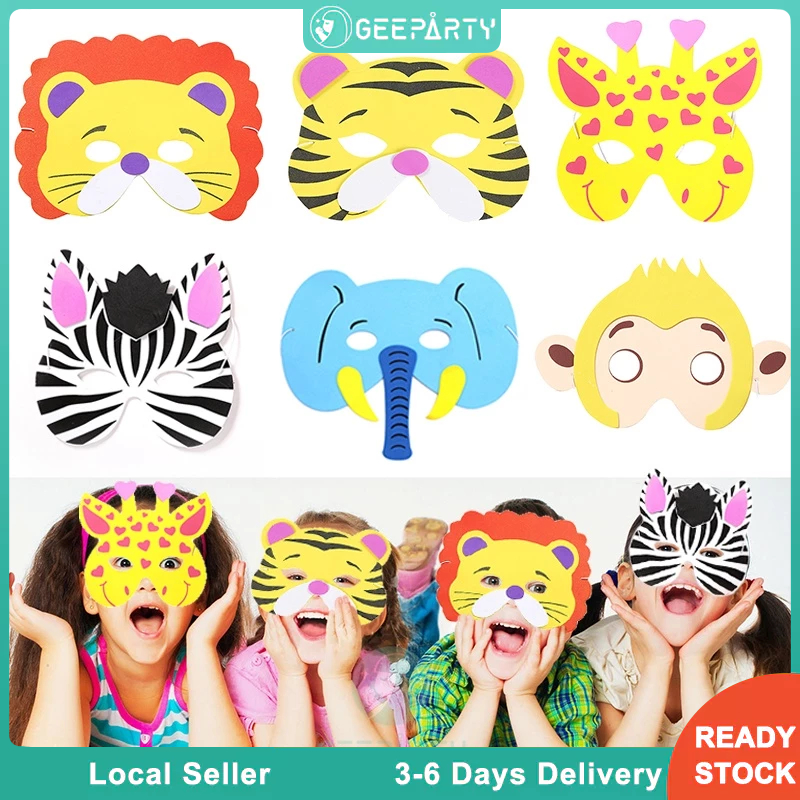 6pcs Cartoon Animal Mask Gift for Kids Jungle Safari Animal Theme ...