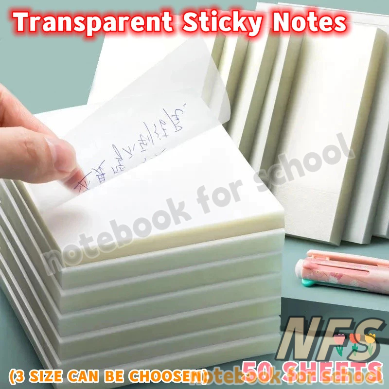 50 Sheets Transparent Sticky Notes PET Waterproof Memo Notepad ...