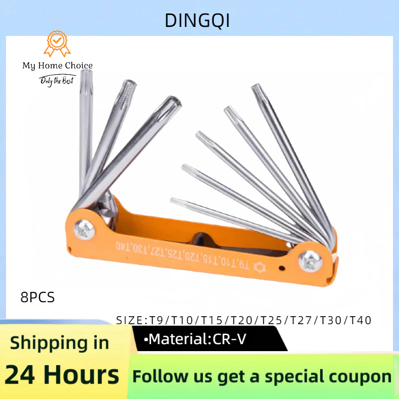 DINGQI 8PCS Folding Hex/Torx Key Allen Star Wrench Set Hole in Middle T9-T40 CR-V Tools Alen ...
