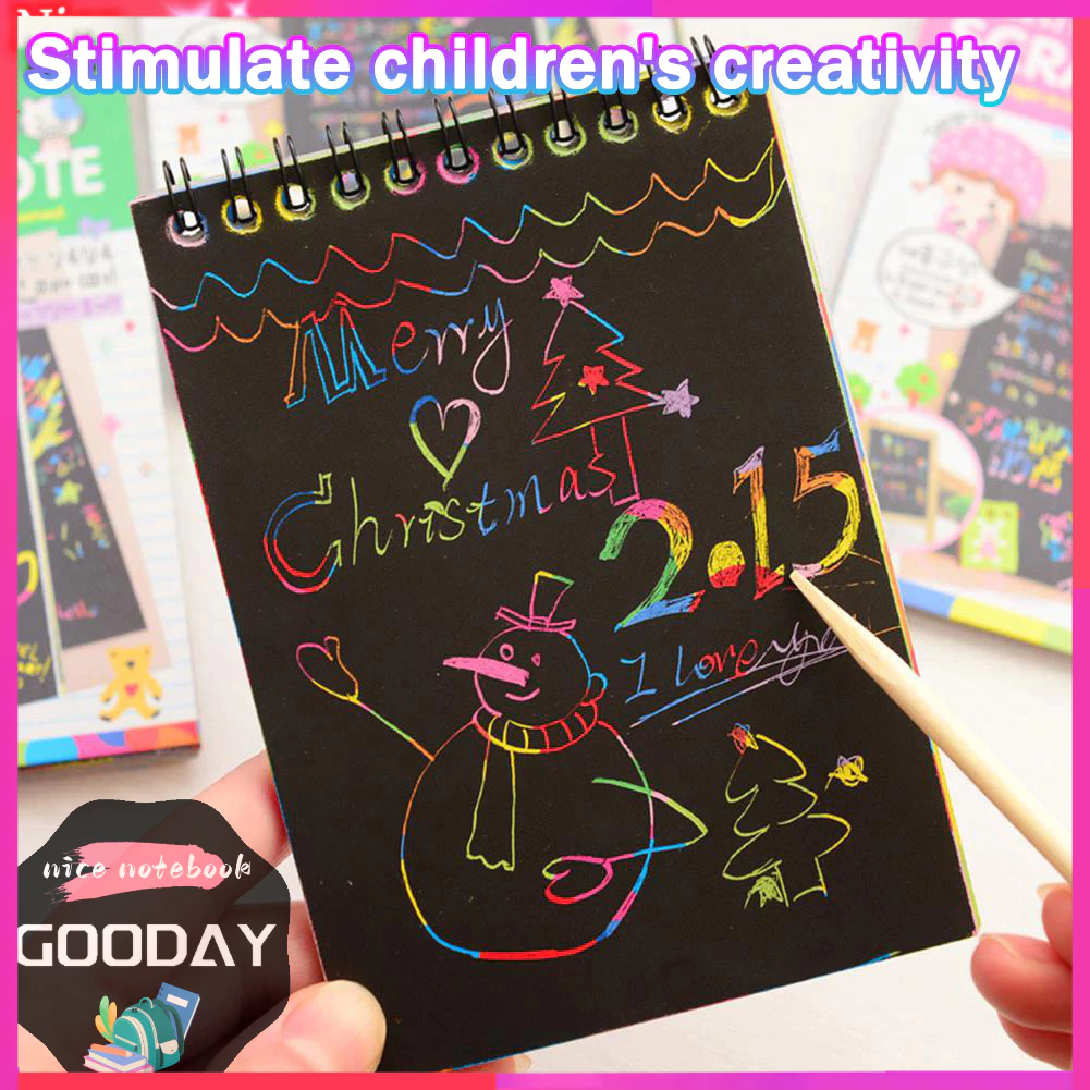 10 Sheets DIY Drawing Book Scratch Black Sketch Cardboard Notebook ...