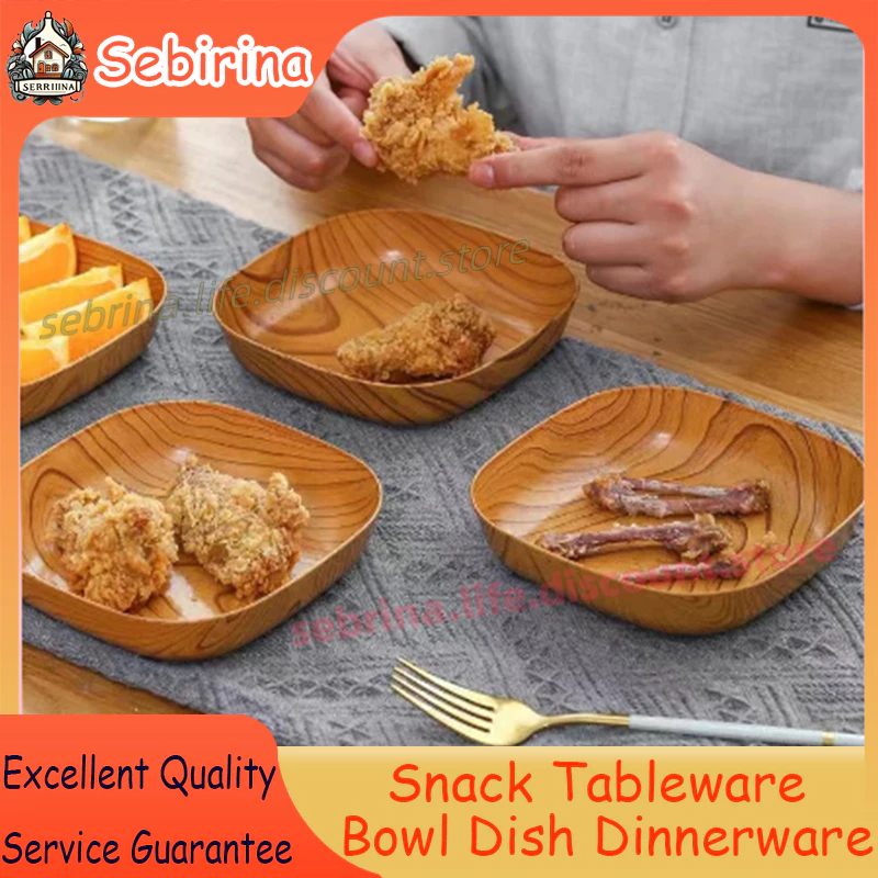Kitchenware Plastic wooden design Square Plate Dessert Snack Tableware ...