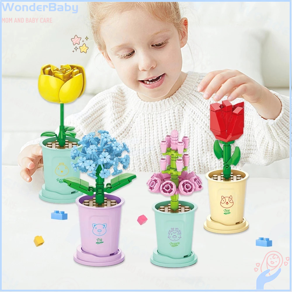 WD【COD】 Flower Building Blocks Toys Potted Rose Bouquet Flower Bouquet ...