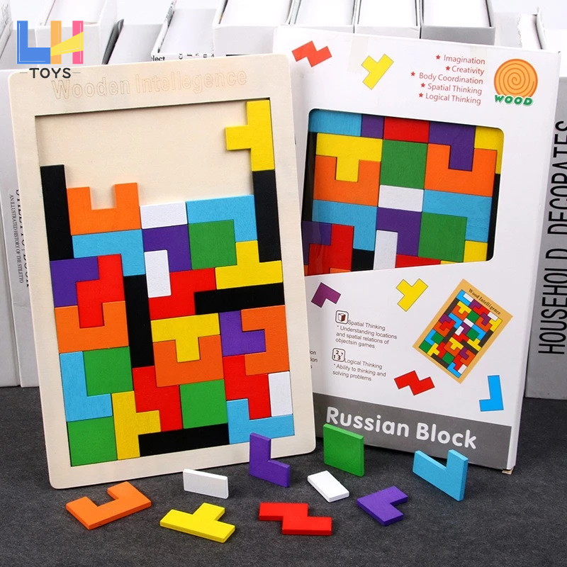Children's Wooden Tetris Building Blocks Puzzle Toys Baby Thinking ...