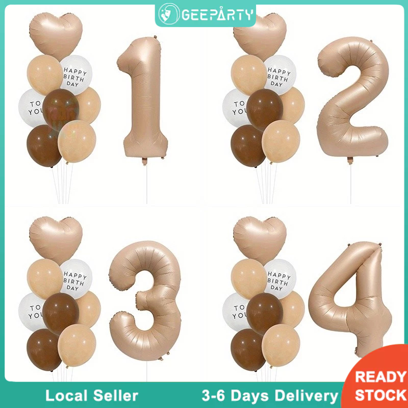 11pcs Retro Khaki Nude Balloon Garland 32inch Caramel Foil Number Balloon for Birthday Party ...