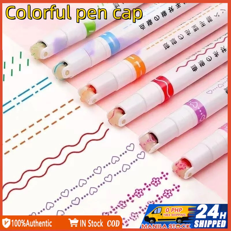 6pcs Line Shaped Highlighter Pen Multi Color Roller Tip Curve Liner ...