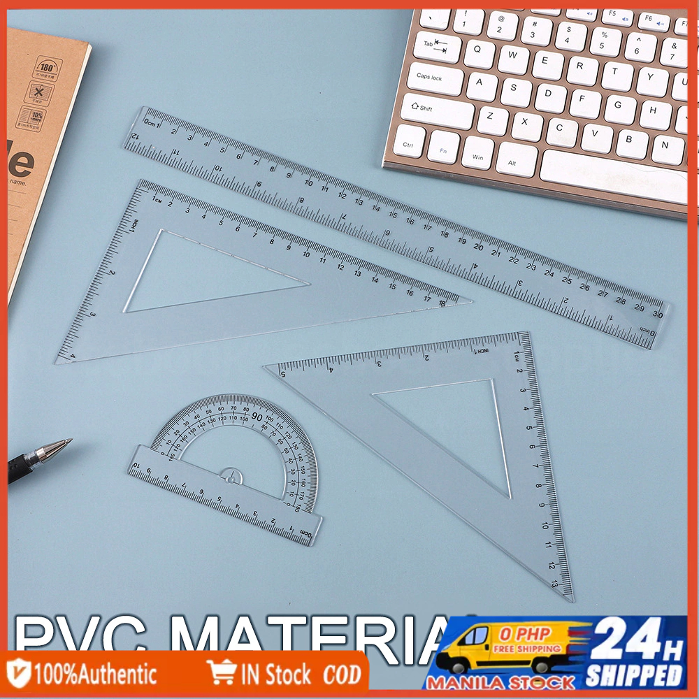 4PCS 4 in 1 Plastic Transparent Ruler Set 30CM School Stationery ...