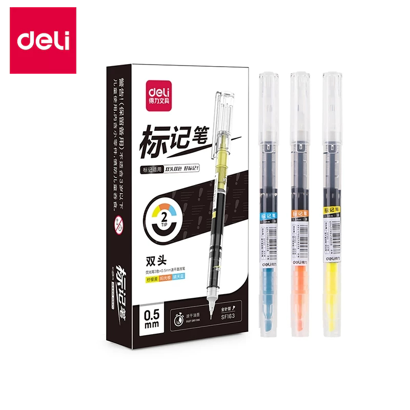 Deli Gel Pen Double Head Pen Direct Liquid Pen 0.5mm Full Needle Tube ...