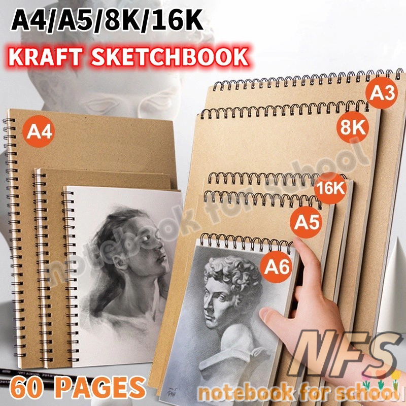 NFS A4/A5 Kraft Paper Sketchbook 8K/16K Double Spring Thick Blank Hand ...