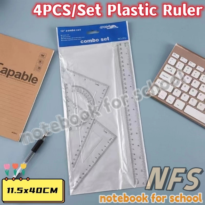 4PCS/Set 30cm Transparent Plastic Ruler Set Ruler Combo Math ...