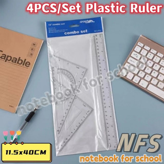 4PCS/Set 30cm Transparent Plastic Ruler Set Ruler Combo Math ...