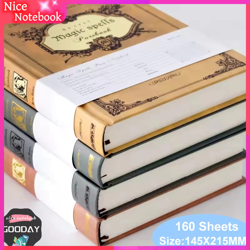 A5 Retro Hard-Cover Notebook (320Pages) Thick Writing Notepad College ...