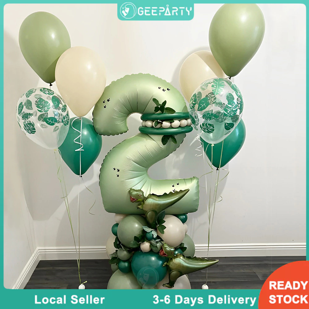 44pcs/set Sage Green Dinosaur Number Balloon Set for Kids Dinosaur ...
