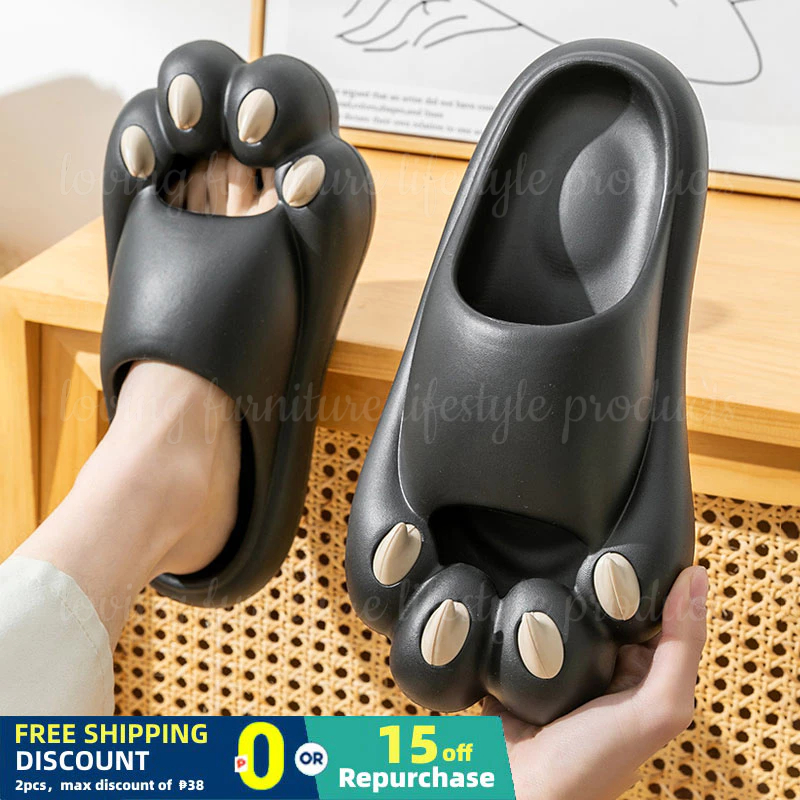 【In Stock】Cute Cat Claw Slippers for Women and Men Soft Bottom Indoor ...