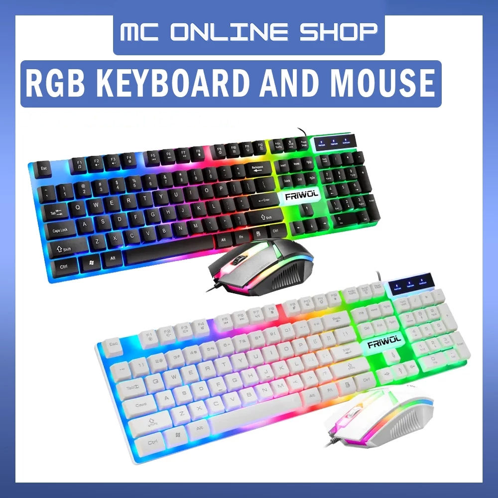 RGB PC Keyboard and Mouse Combo Set Package Wired USB Gaming 104 Keys Backlit For Desktop PC ...