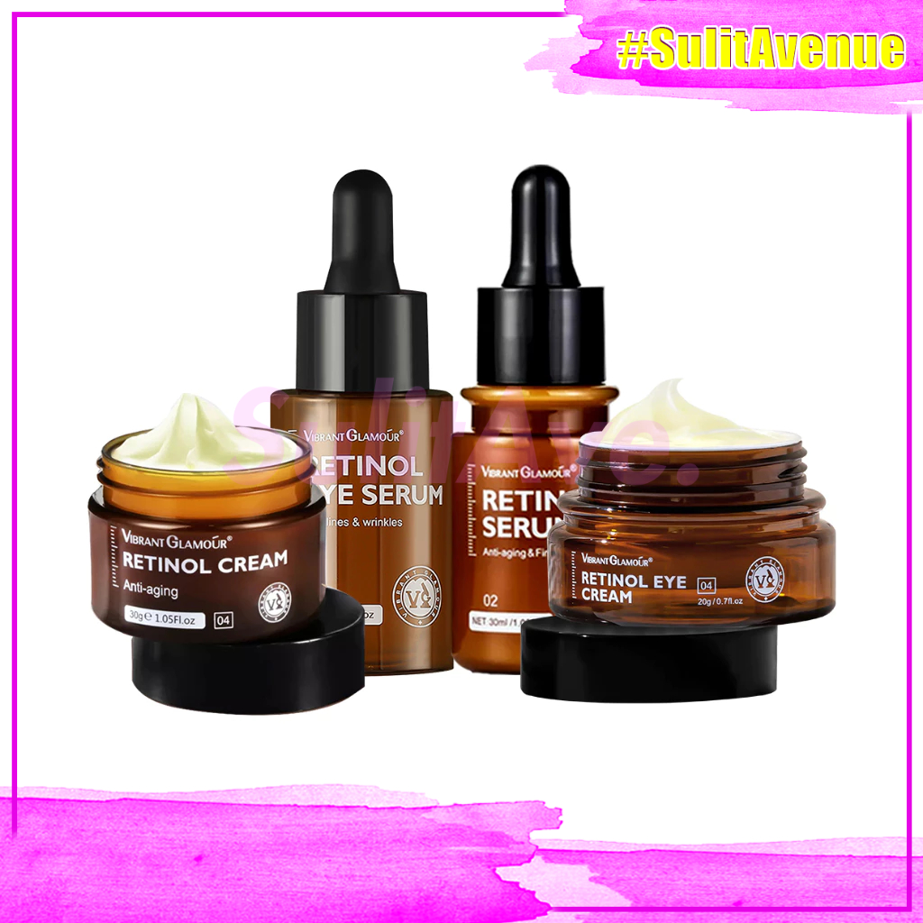 VIBRANT GLAMOUR 4PCS Retinol Sets Face Cream+Facial Serum+Eye Serum+Eye ...