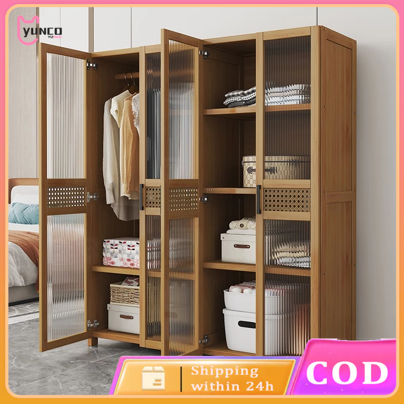 【On Hand】Transparent Wooden Wardrobe with Hanging / Bamboo Closet ...
