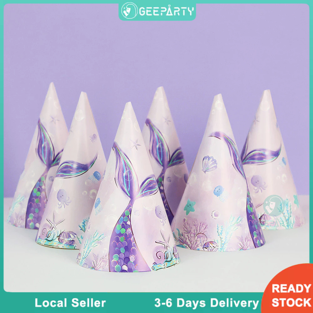 6pcs Mermaid Tail Party Hat Paper Cap for Kids Girl Mermaid Theme ...