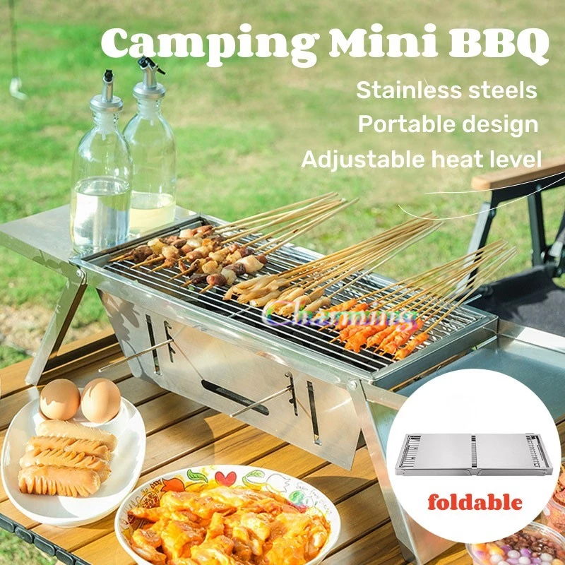 Stainless Steel Barbecue Grill Household Small Portable Folding Carbon ...