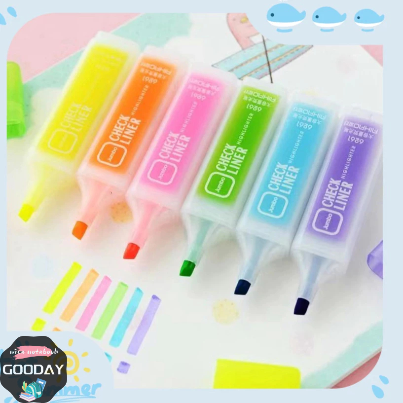 6 color highlighter pen set large capacity stationary marker ...