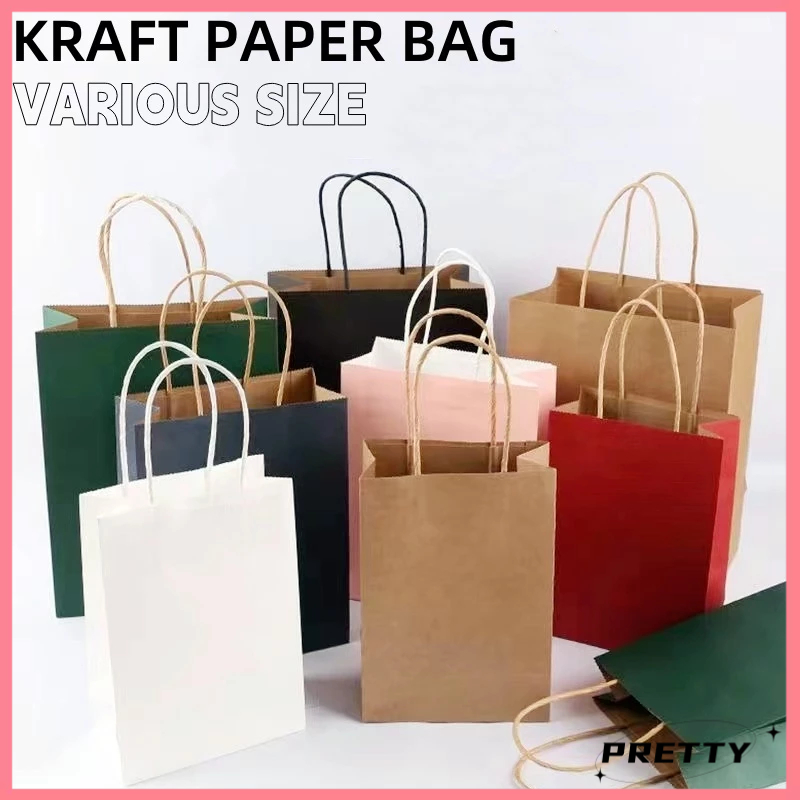 Kraft Paper Bag with Handle Gift Wrapper White Brown Paper Bags Tote ...
