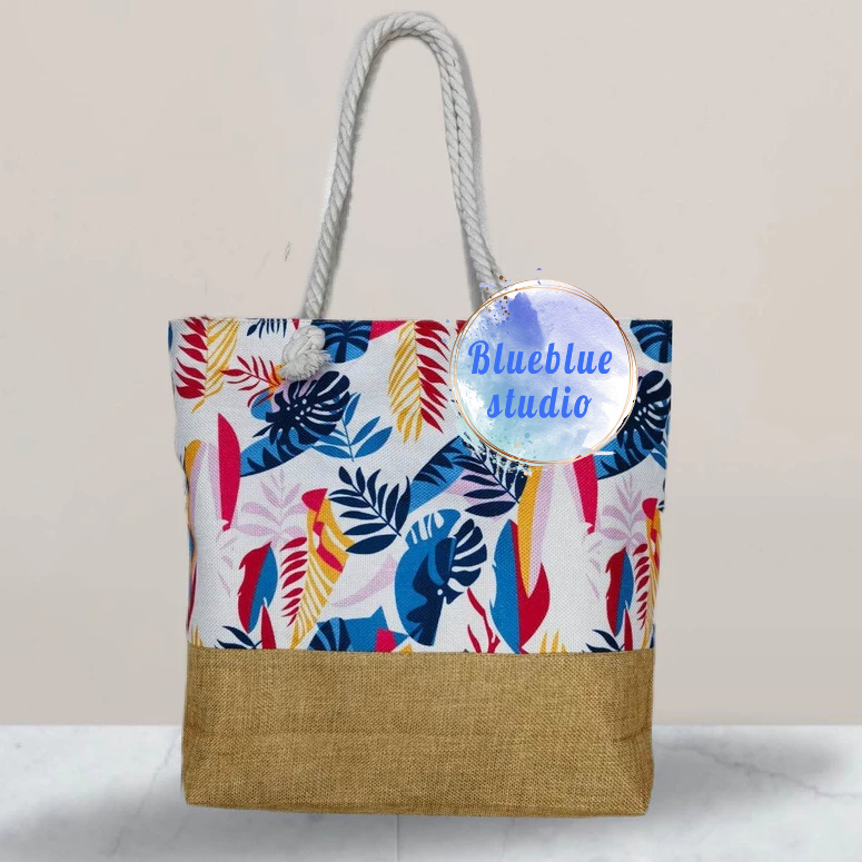 blue canvas bag rope floral pattern abaca bag shoulder bag tote bag ...