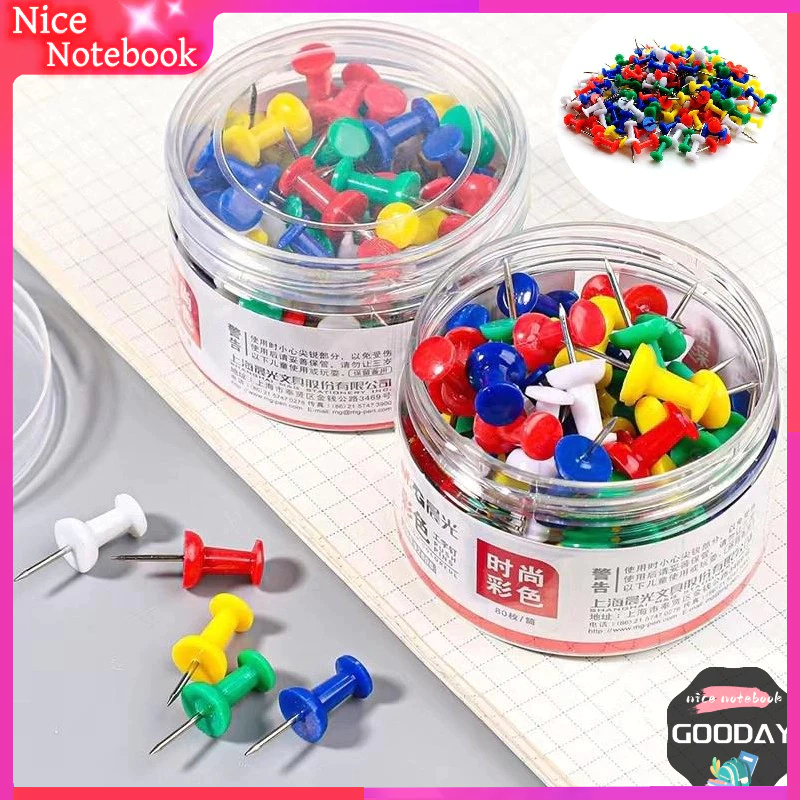 100pcs push pin reusable plastic thumb tacks I-Shape box colorful ...