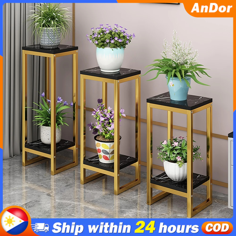 2 Layers Nordic Plant Stand Indoor Metal Flower Stand Outdoor Potted ...